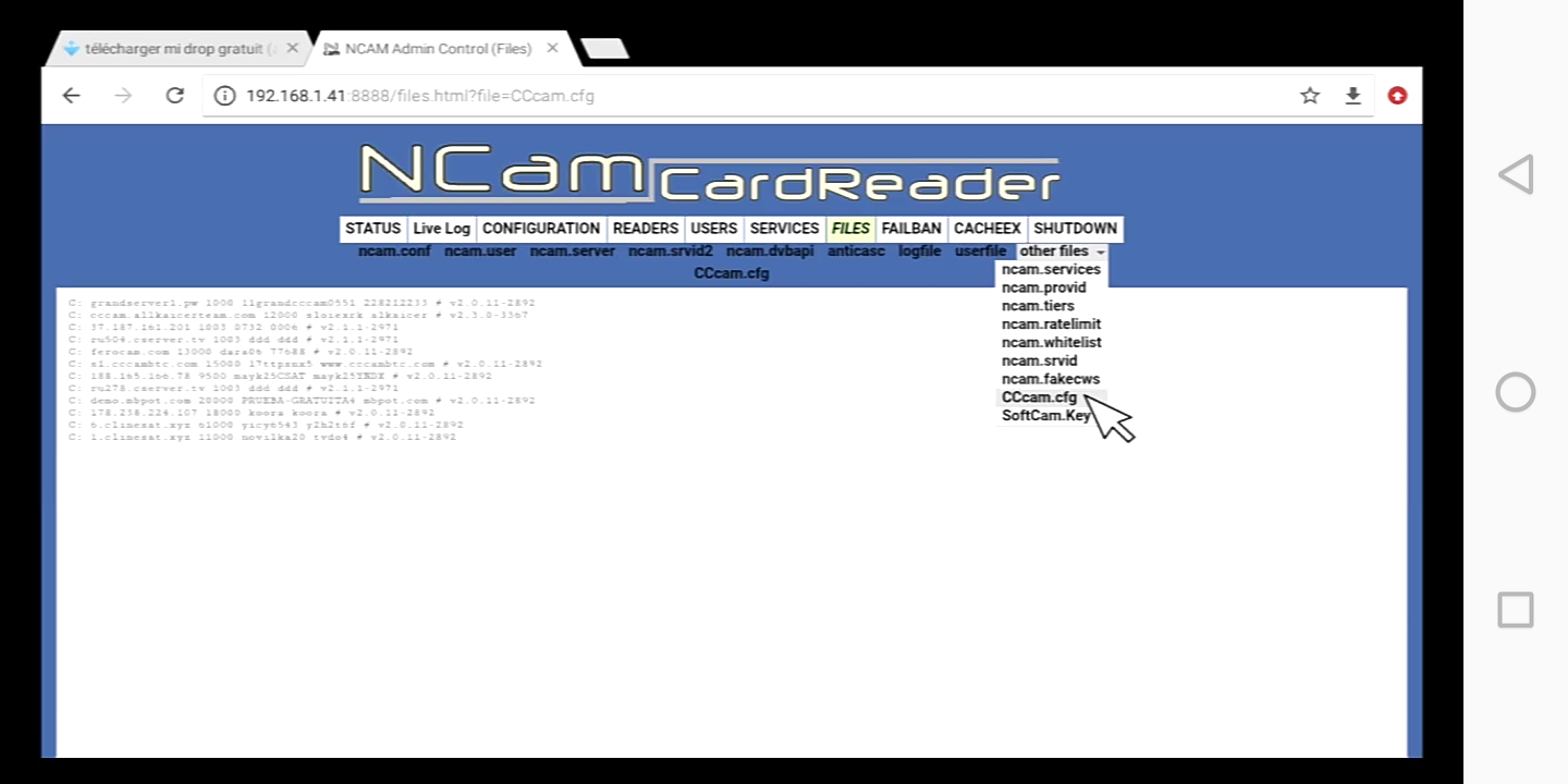 جديدة NCam-10564 و إضافة خاصية تعديل و إضافة أسطر لملف CCcam.cfg من ...